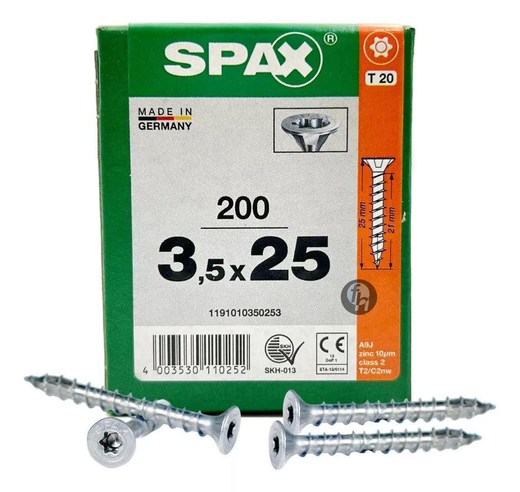 Tornillos Spax Madera 3.5x25 mm Cuerda Corrida 200 Piezas – Ferre Herrajes